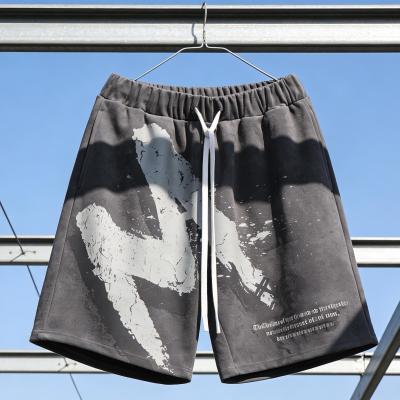 China Manufacturer Custom Men's Shorts Vintage Sun Faded Acid Stone Washed Distressed Splash-ink High Street Summer Loose Jogging for sale