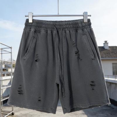 China Custom 100% Cotton French Terry Vintage Acid Wash Distressed Cropped Summer Cut Streetwear High Street Sweat Unisex Men's Shorts for sale