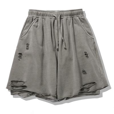 China Drawstring Sweat Shorts Distressed Acid Wash Shorts Summer Pant Vintage Cotton Terry Mens Shorts for sale