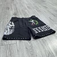 China Shorts Manufacturer Streetwear Acid Wash Printed Rhinestone Distressed Cotton Cropped Running Sweat Baggy Sports Shorts for Men for sale