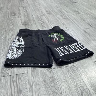 China Shorts Manufacturer Streetwear Acid Wash Printed Rhinestone Distressed Cotton Cropped Running Sweat Baggy Sports Shorts for Men for sale