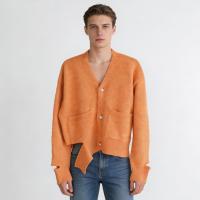 China Custom Winter Men's Sweater Knitwear Long Sleeve Knitted Streetwear Button Open Front Cardigan V Neck Fuzzy Top Coat Sweater for sale