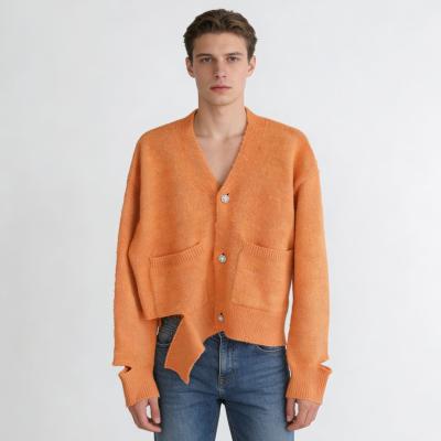 China Custom Winter Men's Sweater Knitwear Long Sleeve Knitted Streetwear Button Open Front Cardigan V Neck Fuzzy Top Coat Sweater for sale