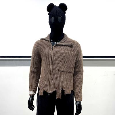 China Custom OEM/ODM logo Long Sleeved Zip up Men's Cashmere Sweater Thickened Casual Knitted Cropped Knit Designer Jacket Cardigan for sale