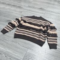 China Wholesale Brushed Striped Streetwear High Quality Retro Round Neck Autumn and Winter Thick  Knitted Plus Size Women'S Sweater for sale