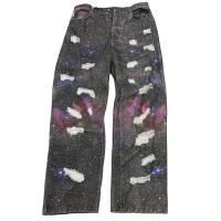 China Manufacturer Custom Denim Pants Rhinestone Cropped Acid Wash Baggy Straight Leg Acid Wash Full Sky Print Men's Jeans Pants for sale