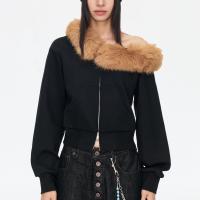 China Wholesale Custom Zip up Fur Collar Off the Shoulder Heavyweight Hoodie Double Zipper Fit Outfit High Quality Hoodie for Women for sale