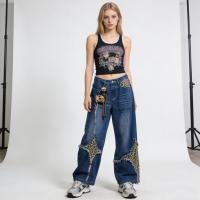China Custom Digital Printing Wide Leg Denim Pants Y2K Brand Vintage Baggy Oversized Casual Patchwork Leopard Street Wear Jeans Women for sale
