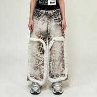 China Custom Leopard Street Wear Style Cargo Pants Vintage Graphic Dark Wash Exquisite Personalized Casual Denim Pearl Women's Jeans for sale