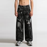 China OEM Wholesale Custom High Quality Luxury Fashion Trend Rhinestones Y2K Wide Leg Baggy Street Digital Print Pants Men's Jeans for sale