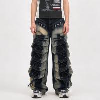 China Wholesale Custom Denim Jean Designer Patchwork Vintage Washed Cargo Multi Pocket Wide Leg Street Style Loose Pants for Men for sale