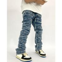 China Custom Trending Distressed Acid Wash Fit Straight Stacked Denim Cropped Baggy Pants  Streetwear Hip Hop Y2k Jeans Para Hombre for sale