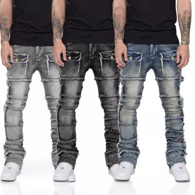 China OEM Manufacturer Denim Baggy Jeans for Men Multi-pocket Acid Wash Cropped Pants Wholesale Custom Stacked Jeans Pour Hommes for sale