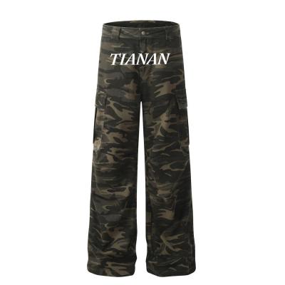 China Wholesale High Quality Streetwear Camouflage Men 'S Flared Jeans Oversized Sweat Pants Camo Print Canvas Pantalones Para Hombre for sale