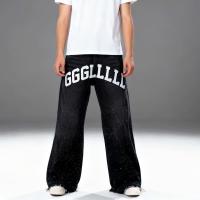 China Factory Custom Streetwear Rhinestone Wide Leg Denim Jeans Baggy Sweatpants Distressed Cropped Printed Acid Wash Sweat Pants Men for sale