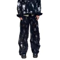 China 2025 New Trending Hip Hop Graffiti Paint Joggers Denim Jeans Acid Wash Sweat Pants for Men Distressed Straight Leg Jeans for sale