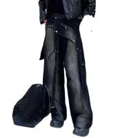China Custom High Quality Vintage Acid Wash Wide Leg Men's Jeans Denim Sweat Pants for Men Black Collage Detachable Cargo Jeans for sale