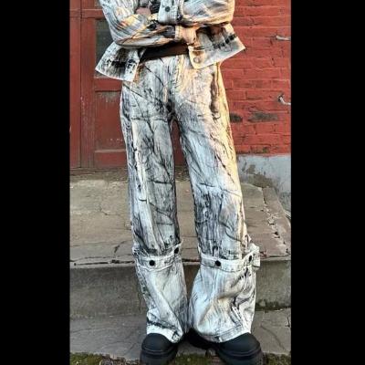 China Wholesale Custom New Street Fashion Y2k Printed Denim Jeans High Quality Vintage Joggers Sweat Acid Wash Jeans Pants for Men for sale