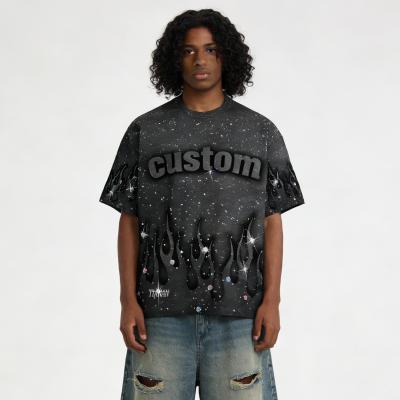 China Streetwear Rhinestone Quick-drying Spray Men's Tee Shirt Custom Glitter Summer Shorts Sleeve Retro Loose Fit T-shirt for Men for sale