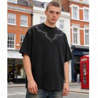 China Heavyweight Summer Oversized Black Shorts Sleeve Custom Plain Dyed Printed Hip Hop Tee Spandex Men's Formal Yarn Dyed T-shirts for sale