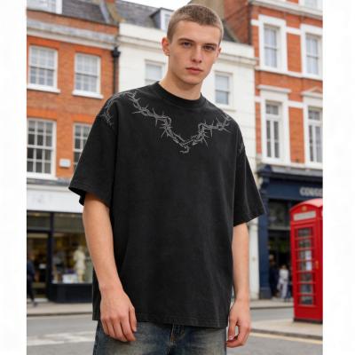 China Heavyweight Summer Oversized Black Shorts Sleeve Custom Plain Dyed Printed Hip Hop Tee Spandex Men's Formal Yarn Dyed T-shirts for sale