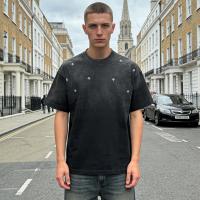 China 2026 Trending Designer Dropped Shoulder Luxury Rhinestones Custom Vintage Acid Wash Oversized Boxy Fit 100% Cotton Sport T-shirt for sale