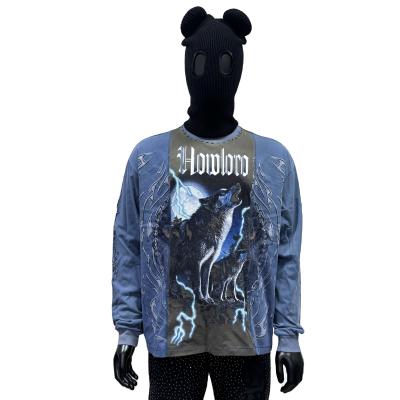 China Manufacturer Custom Men's Long Sleeve Riveted Screen Printed T-shirt High Quality Graphic French Terry Cotton Sweatshirt Tshirt for sale