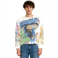 China Street Wear Custom Dtg Printed Men's 280 Gsm Long Sleeve T Shirt for Men Custom Crew Neck Graphic Waffle Cotton Cropped Tshirt for sale