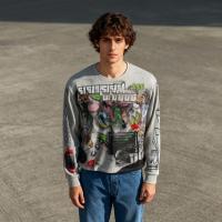 China Custom High Quality Waffle Knit Long Sleeve Distressed Screen Printing Tshirt Manufacturer Oversized Cotton Men Clothing t Shirt for sale