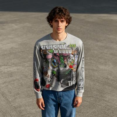 China Custom High Quality Waffle Knit Long Sleeve Distressed Screen Printing Tshirt Manufacturer Oversized Cotton Men Clothing t Shirt for sale