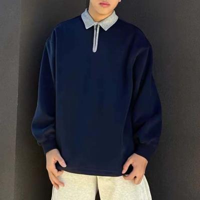 China Custom Logo Long Sleeve Oversized T-Shirt Men Acid Washed Cotton Vintage Heavyweight Streetstyle Half Zipper Top Polo Shirt for sale