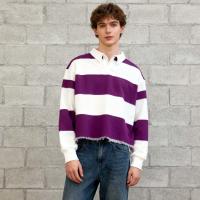 China Custom Casual Boxy Stripe Polo Men Cotton T-Shirt Patchwork Color Block Oversized Printed Long Sleeve T Shirt for sale