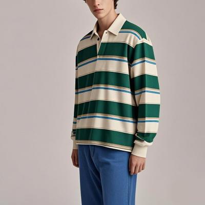 China Custom Rugby Jersey Long Sleeve Men Cotton T-Shirt Classic Old School Polo Tee Shirts Printed Striped Rugby Shirt for sale