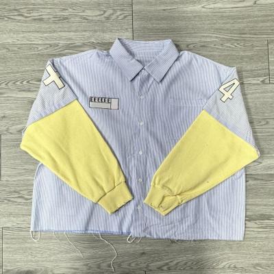 China Custom Cropped Streetwear Striped Waffler Polyester Double Layer Camisas De Hombre Heavyweight Embroidered Printed T Shirt for sale