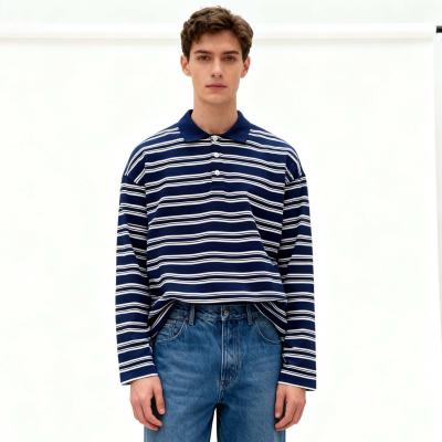 China Manufacturer Custom Stripe Cut Edge Black Blank Polo T-Shirt for Men Vintage Long Sleeve Cotton Stretch Polos Pour De Hombre for sale