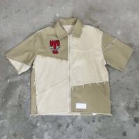 China Summer Short Sleeved Printed logo Streetwear Cropped Zip up Boxy Fit Polo Shirt High Quality Zipper Canvas Casual Hip Hop Shirt for sale
