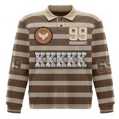 China Custom Long Sleeve Striped Polos T Shirts Hot Sale Manufacturer Waffle Knit Embroidery Printed logo Rugby Shirts Joggers for Men for sale