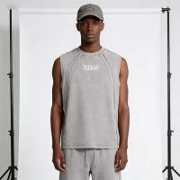 China Custom Acid Wash Cropped Boxy Streetwear Tank Top Summer Distressed Ice Silk Compression Sunglet Heavyweight Summer Men's Vest for sale