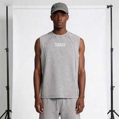 China Custom Acid Wash Cropped Boxy Streetwear Tank Top Summer Distressed Ice Silk Compression Sunglet Heavyweight Summer Men's Vest for sale