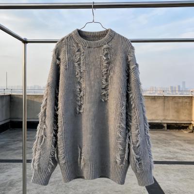 China 2026 hot selling Men's Distressed Knitwear Custom Wool Blend Sweater Y2k Streetwear Tassel Rips Winter Autumn Pullover long top for sale