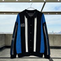 China Custom Knit Cardigan Sweater Single Button Blue Brown Hollow Long Sleeve Jacquard Fashion Streetwear Spring Winter Top for Men for sale
