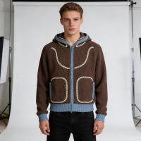 China Custom Logo Design Knitted Long Sleeve Zip up Jacket Fashion High Quality Knitwear Coat Patchwork Crochet Oversized Men Sweater for sale