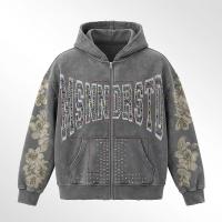 China Wholesale Custom Rhinestone Digital Printing Logo Vintage Heavyweight Hoodie Men 100%Cotton for sale