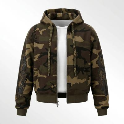 China Men's Premium Heavyweight Cotton Blend Camouflage Full Hoodie for sale