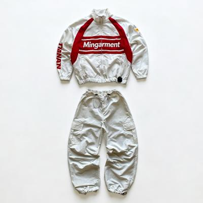 China Custom Nylon Screen Print Logo Straight Leg Pants Zip up Sweatshirt Two Piece for sale
