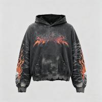 China Gothic Oversized Hoodie Red Flame Graphic Print, Streetwear Pullover Street Style Enthusiasts for sale