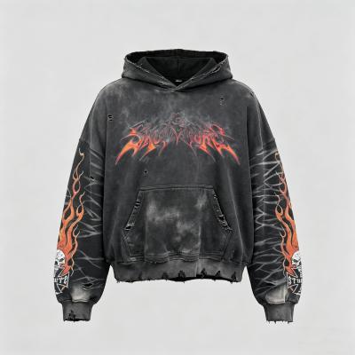 China Gothic Oversized Hoodie Red Flame Graphic Print, Streetwear Pullover Street Style Enthusiasts for sale