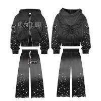 China Manufacturer Custom Sweatsuit | Rhinestone Streetwear Tracksuit | Oversized Baggy Cropped Acid Wash Flared Sweatpants and Hoodie Set for sale