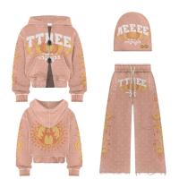 China Manufacturer Custom Sweatsuit | Rhinestone Streetwear Tracksuit | Oversized Baggy Cropped Acid Wash Flared Sweatpants and Hoodie Set for sale