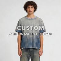 China High Quality Acid Wash Waffle Fabric Summer Tee Shirt | Custom Vintage Cropped Boxy Oversized Men Tshirt for sale